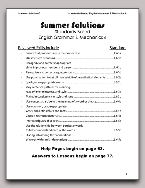 Standards-Based English Grammar & Mechanics 6